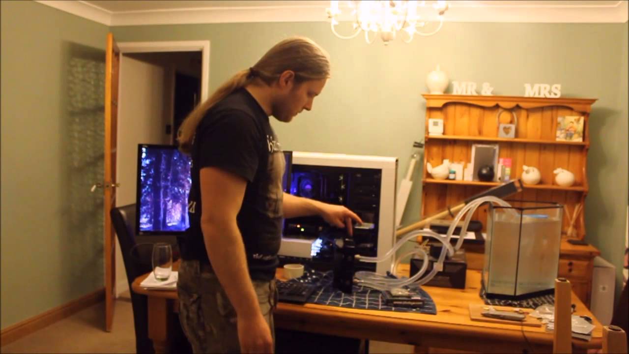 Custom chilled water PC cooling with a mini fridge - YouTube