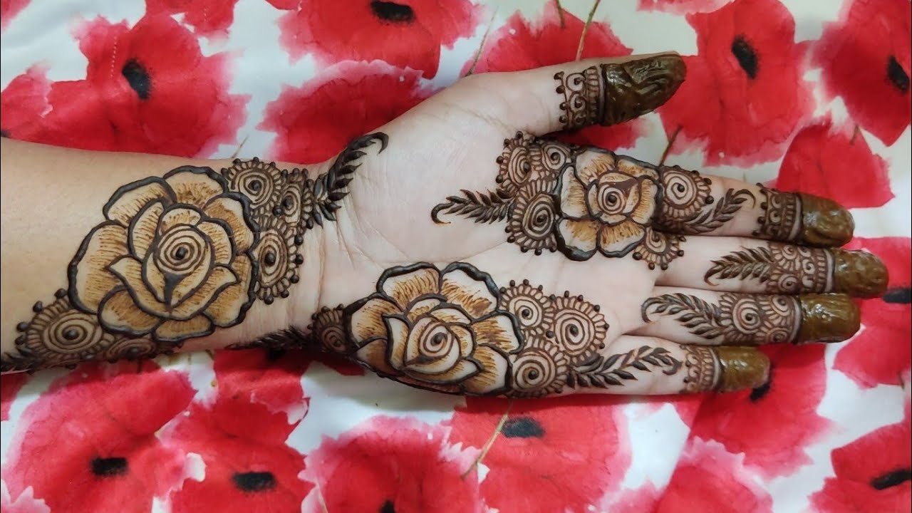 How to make rose flower/rose flower mhendi design/easy floral mhendi ...