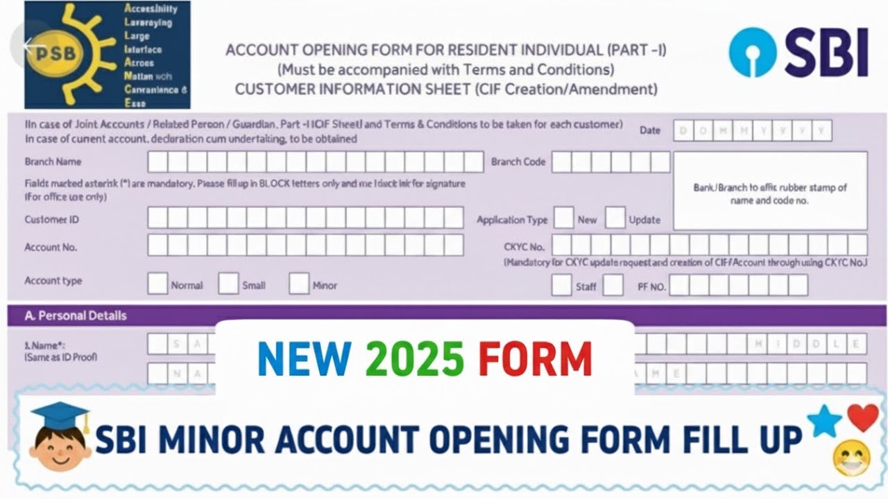 SBI new minor account opening form fill up 2025// SBI mein minor ...