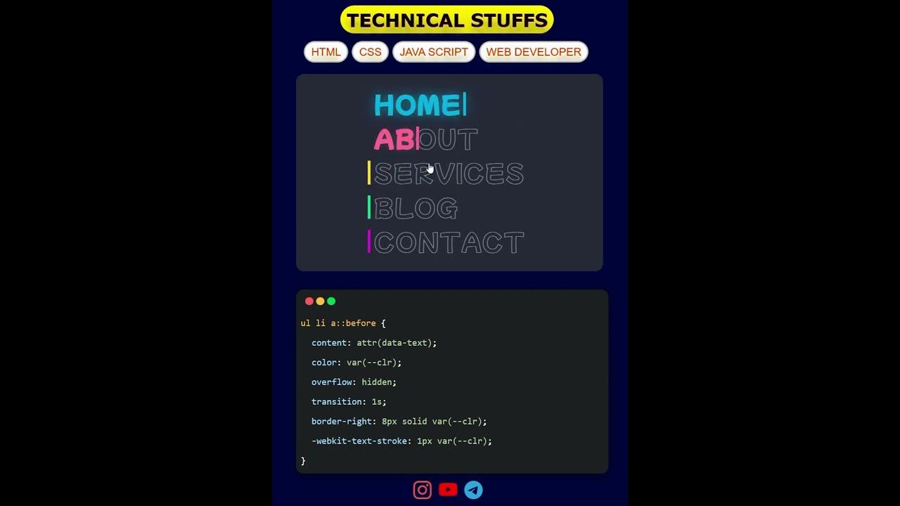 Creating A Menu With Hover Glow Effect Using Html And Css Trendingshorts Css3code Coding