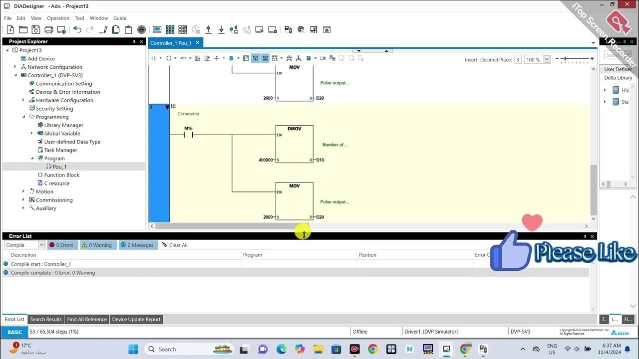 DALTA PLC DIADESIGNER [ ABSOLUTE POSITION CONTROL ( DDRVA) ] PROGRAMMING - YouTube