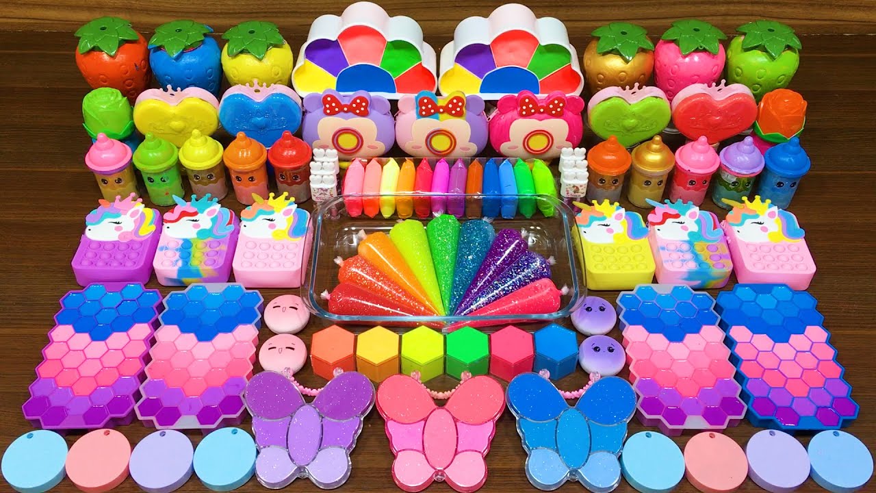 RAINBOW vs GALAXY !!! Mixing random into CLEAR slime!!!Satisfying Slime ...