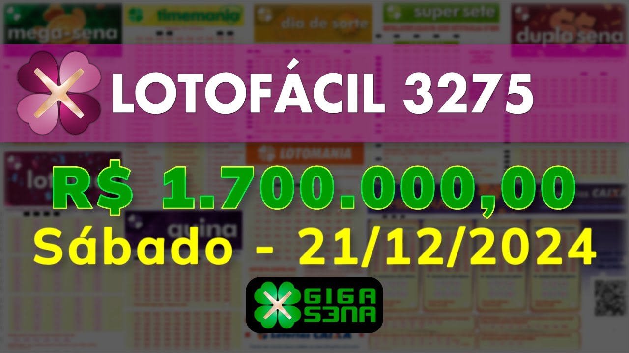 Lotofácil 3275, Sábado, 21/12/2024 | GIGA-SENA - YouTube