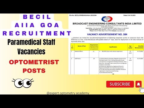 AIIA GOA VACANCIES| BECIL PARAMEDICAL STAFF RECRUITMENT 2023 ...