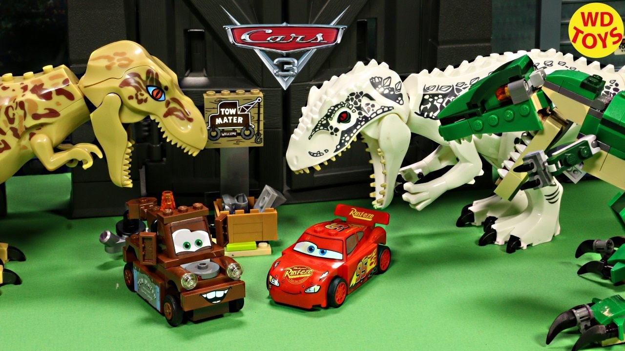 New Lego Pixar Cars 3 Lightning Mcqueen & Mater Vs Indominus Rex & TREX ...