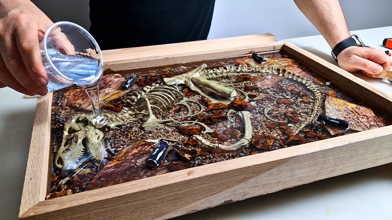 Coffee Table Made of Oak and Epoxy Resin with Led Jurassic Park - YouTube
