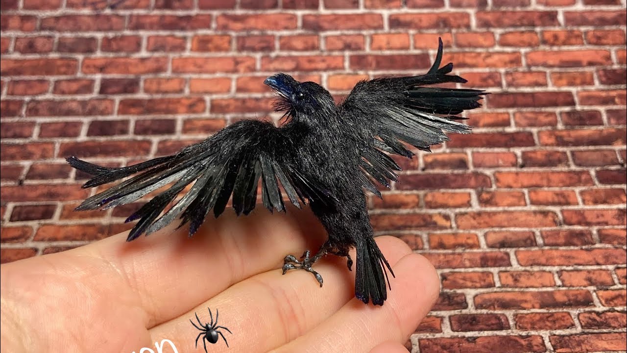 How I made Miniature Raven Bird - Dollhouse realistic polymer clay bird ...
