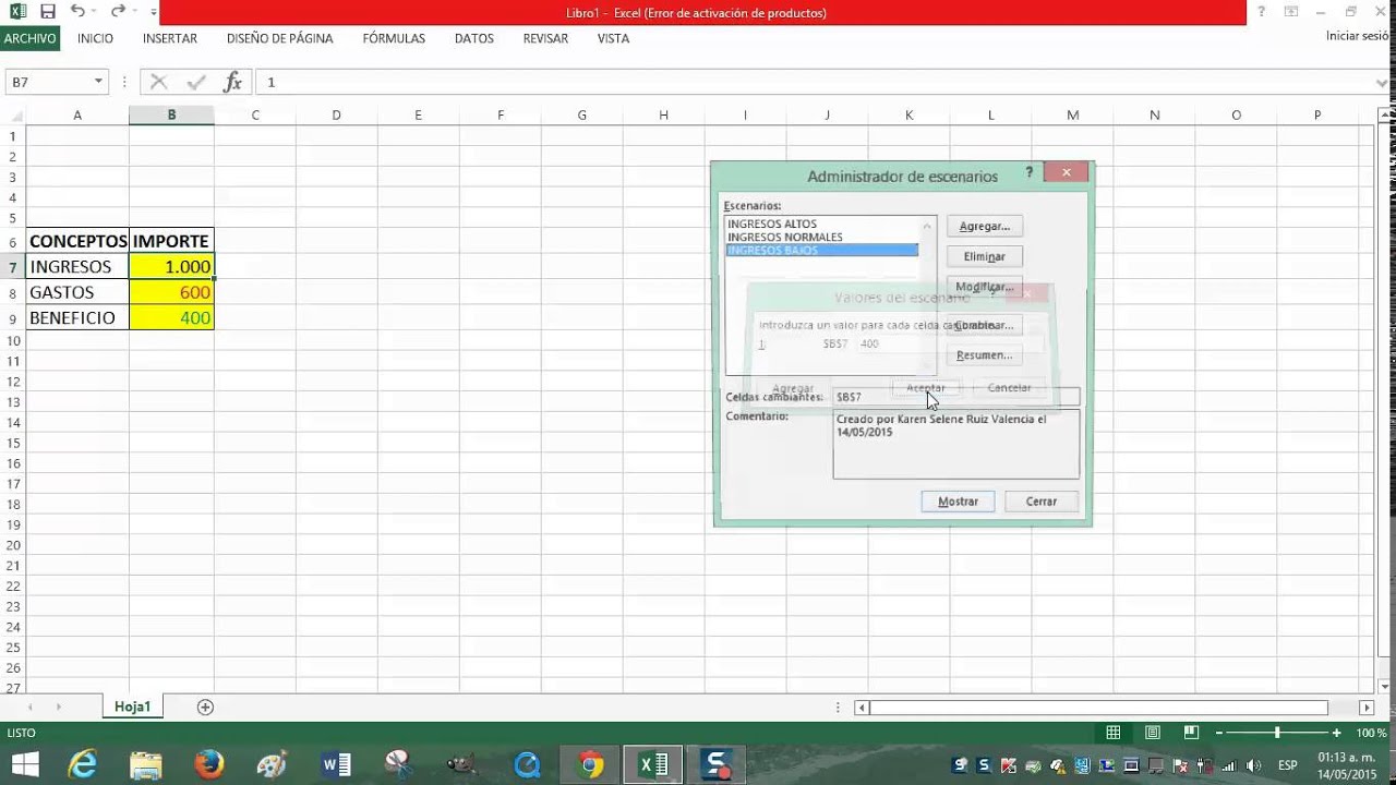 Creación de escenarios Excel 2013 - YouTube