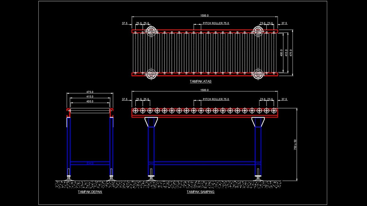 menggambar conveyor Gravity menggunakan Autocad - YouTube