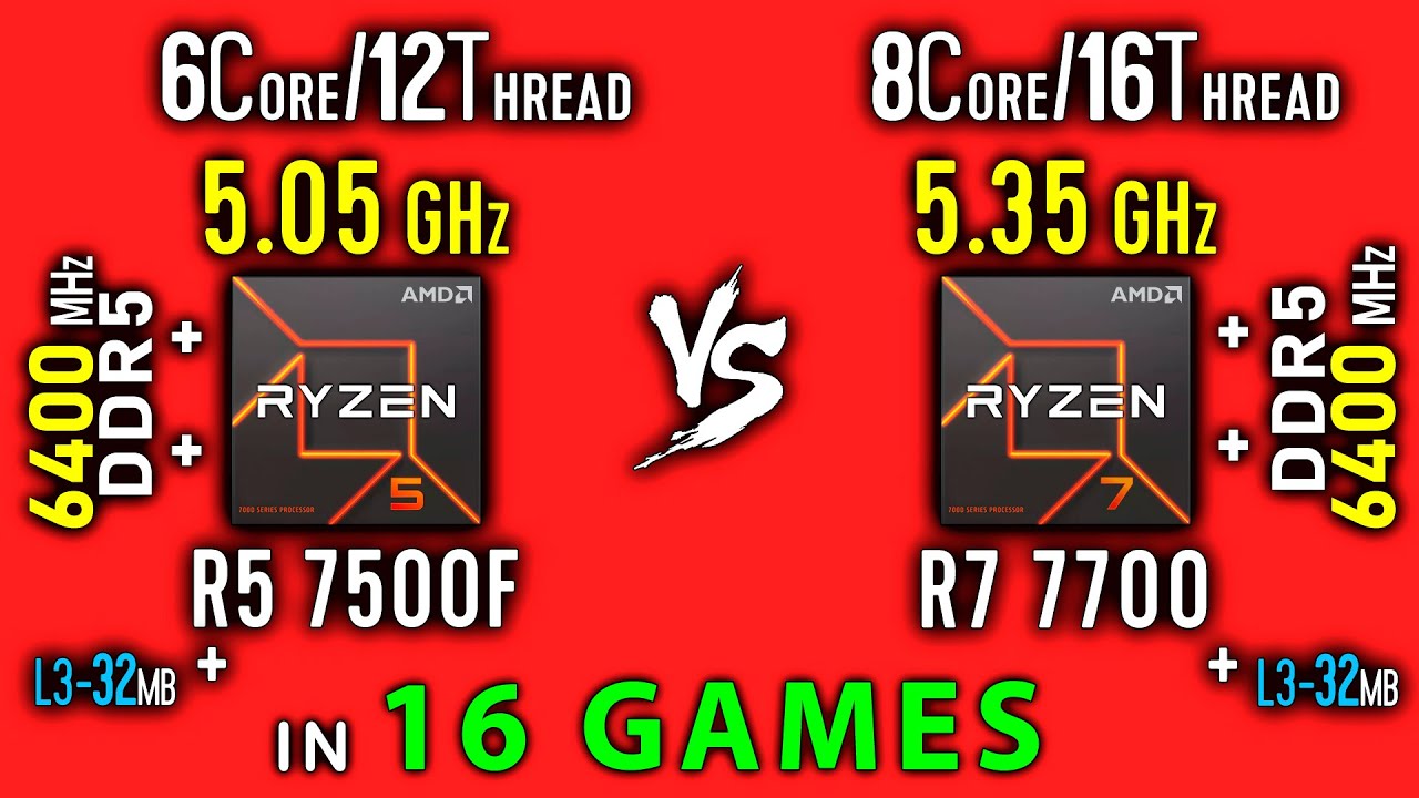 Ryzen 5 7500F vs Ryzen 7 7700 Test in 16 Games or R7 7700 vs R5 7500F ...