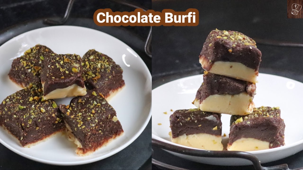 2 layer chocolate burfi | milk chocolate burfi | chocolate barfi with ...