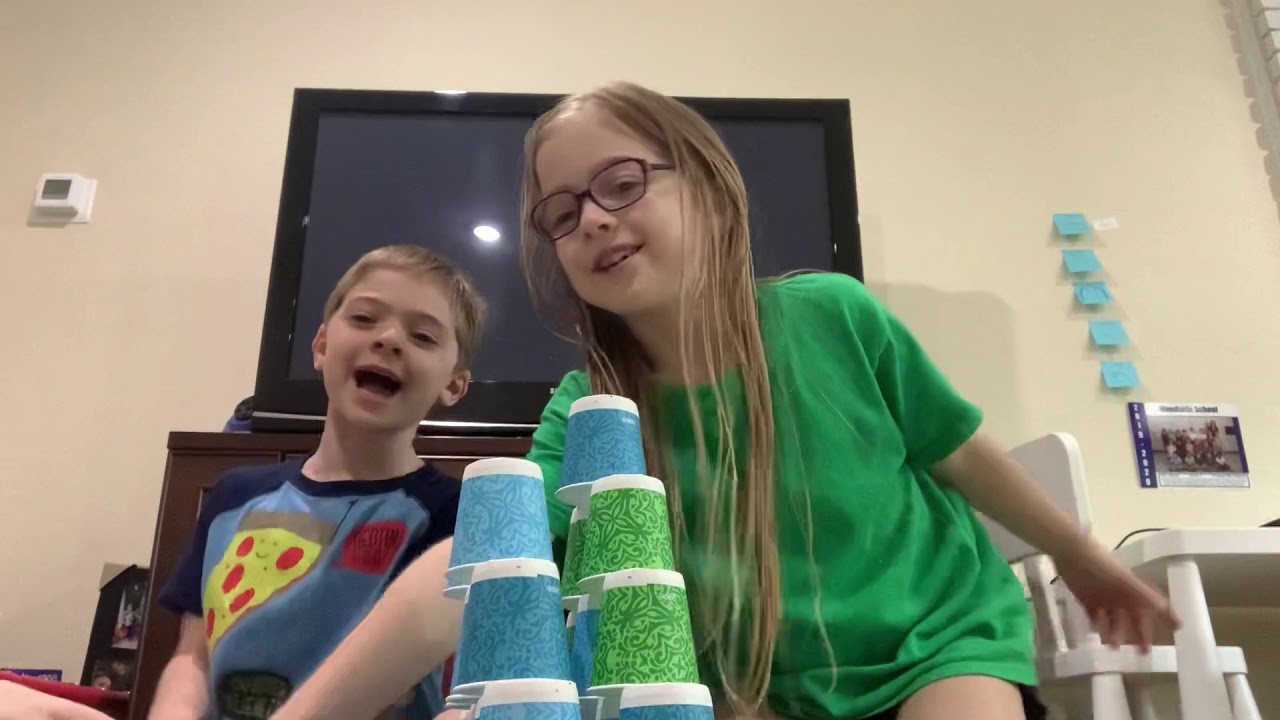 Giant cup stacking tower - YouTube