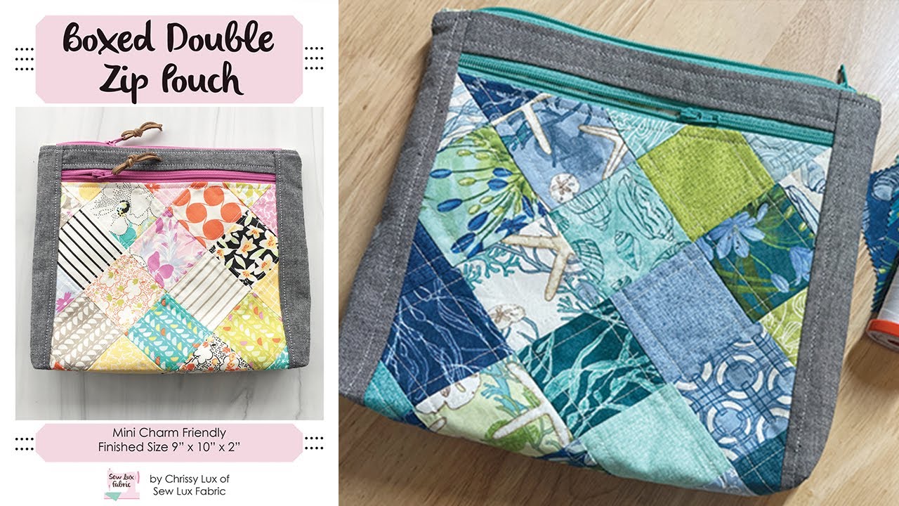 Sew a Boxed Double Zip Pouch with a Patchwork Pocket - YouTube