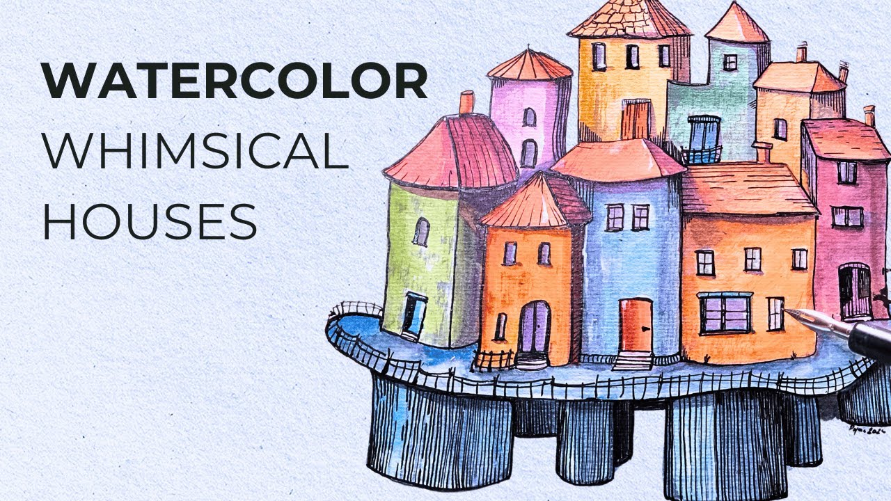 Whimsical Houses with Watercolor and dip ink pen 🖋️ - YouTube