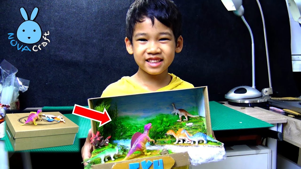 How to reuse Waste shoe boxes idea for Dinosaur Diorama School project ...