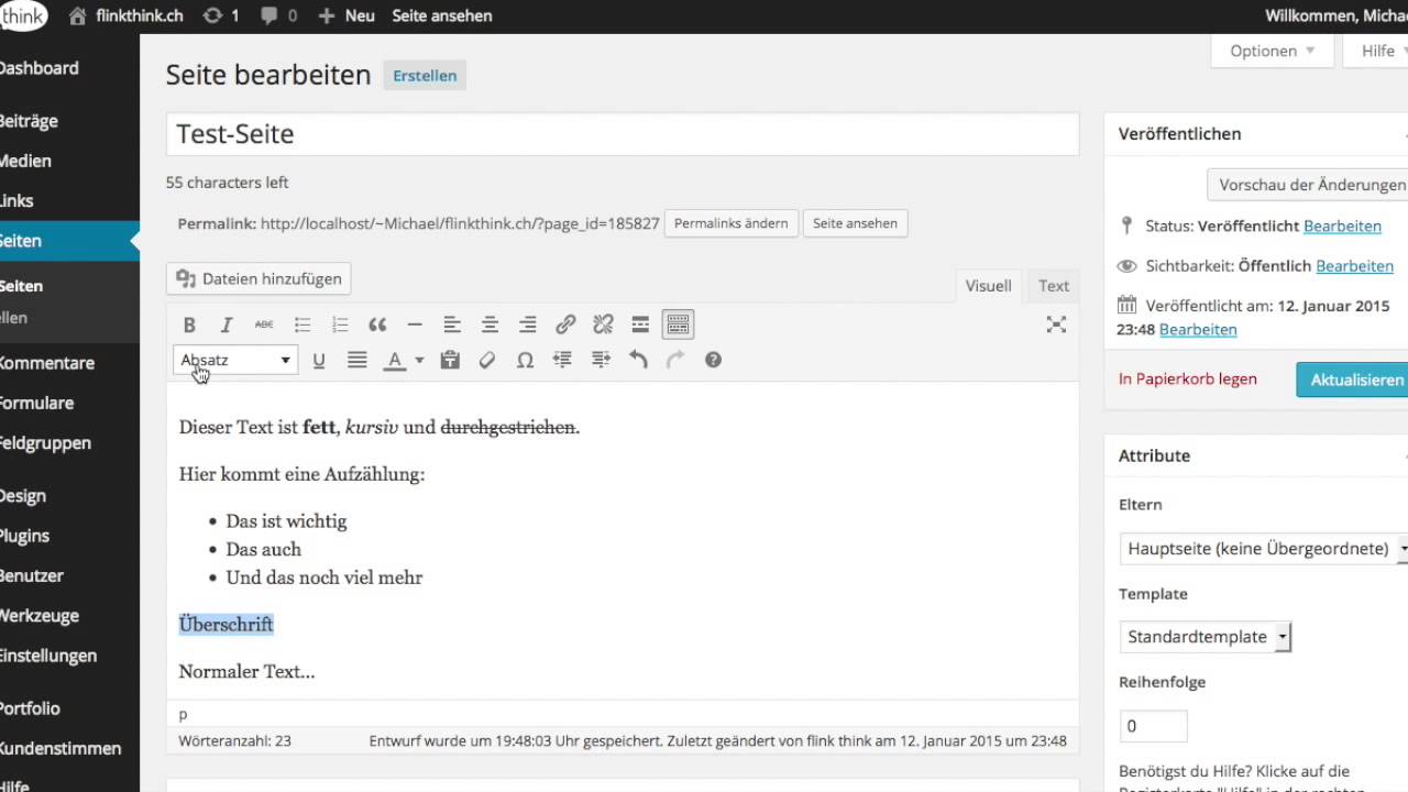 WordPress Tutorial - Text formatieren - YouTube