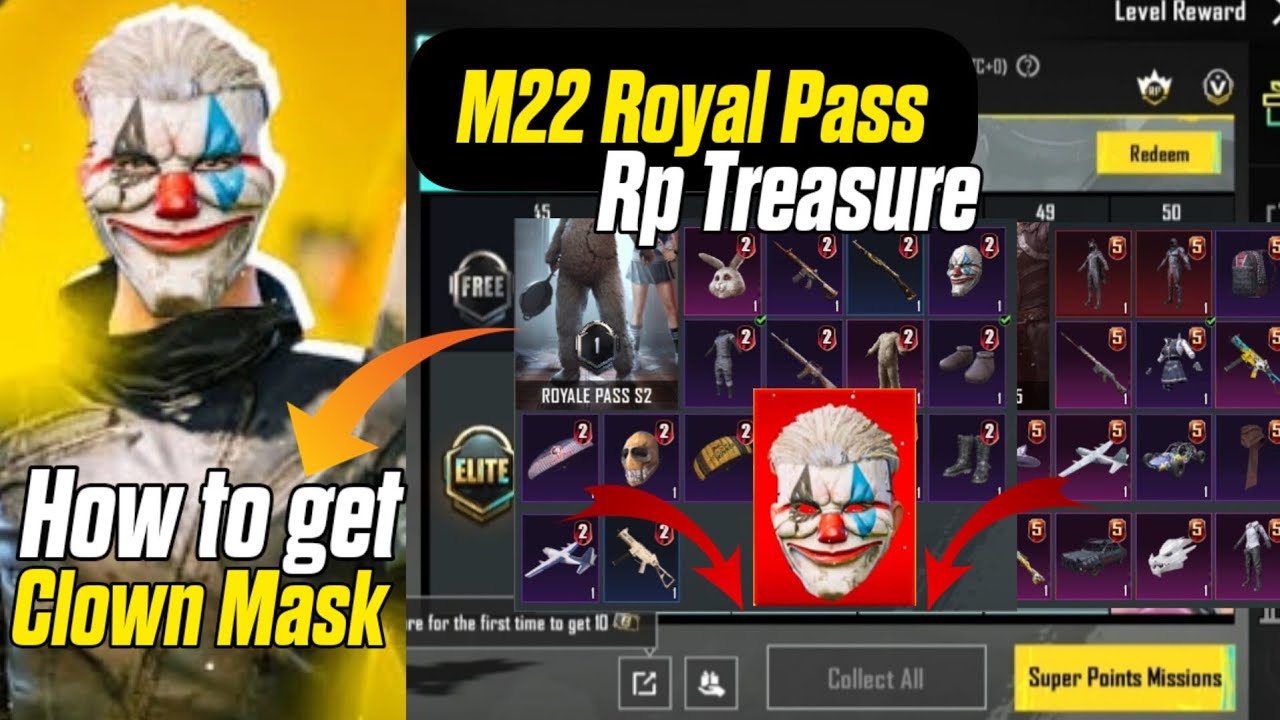 How To Get Clown Mask In Pubg | M22 Royal Pass RP Treasure PUBGM - YouTube