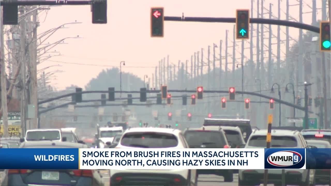 Smoke from brush fires in Massachusetts causes hazy skies in NH - YouTube