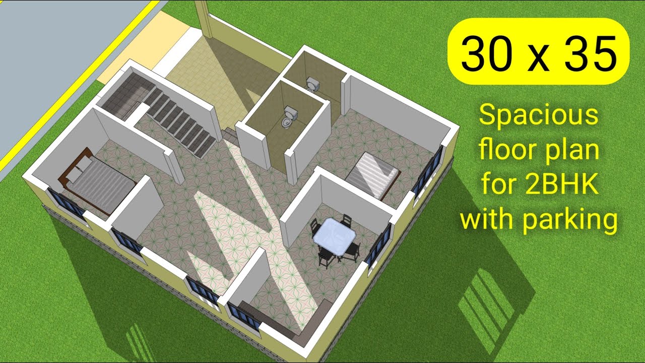 30 x 35 Home plan for 2bhk with parking, Dining and Pooja rooms ...