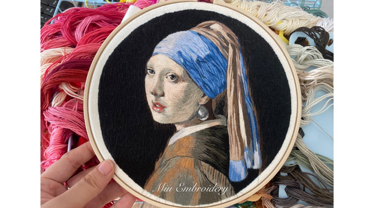Hand Embroidery 🪡 Recreate Masterpiece, Girl with a Pearl Earring - YouTube