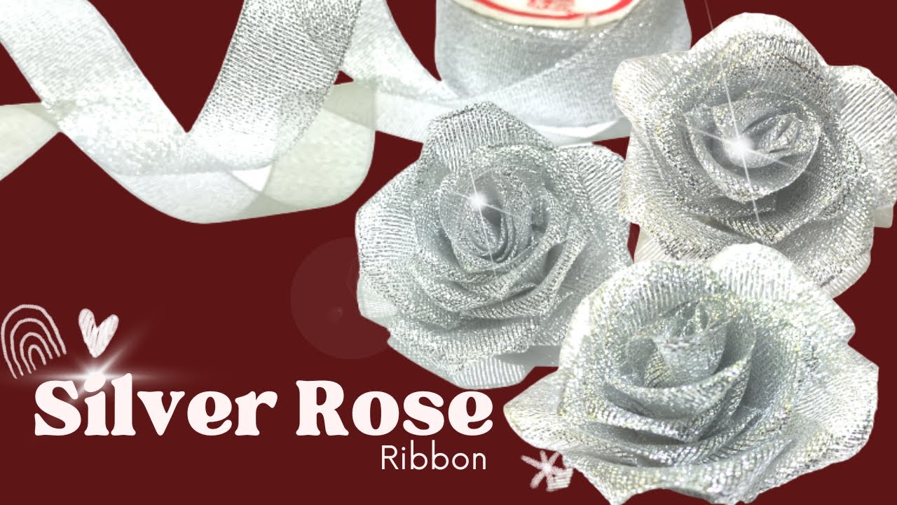DIY RIBBON FLOWERS || CARA MEMBUAT BUNGA MAWAR SILVER DARI PITA SATIN ...