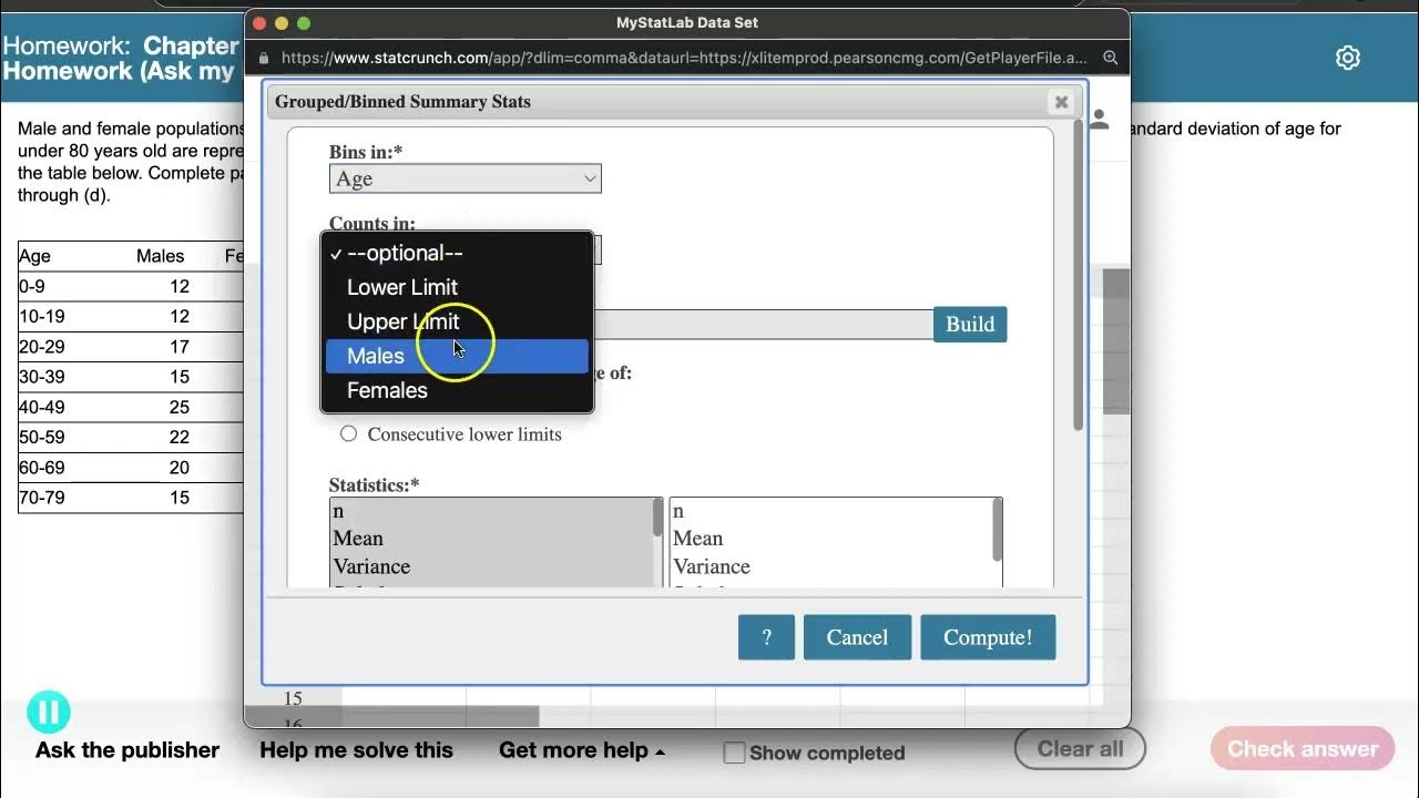 MAT 152 3.3.13-T Using StatCrunch to find the mean and standard deviation from a frequency table ...