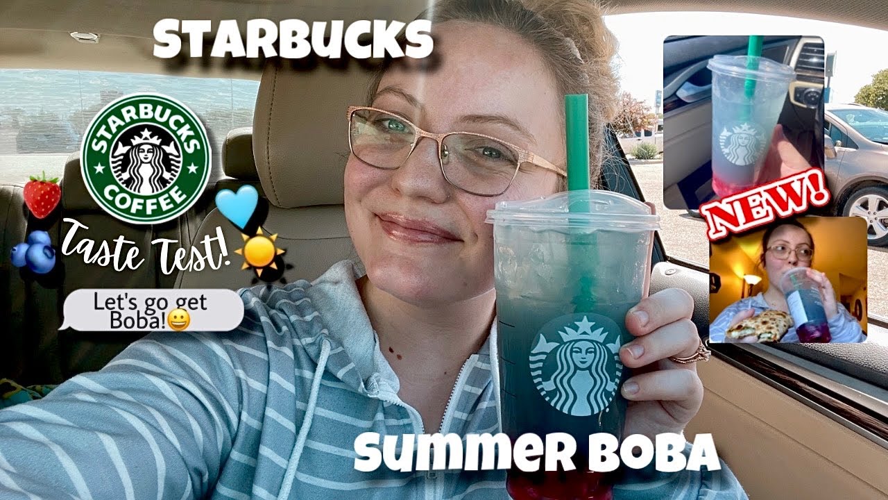 NEW Starbucks BOBA Refresher Taste Test! (+ spinach feta wrap) 🫐💗 - YouTube
