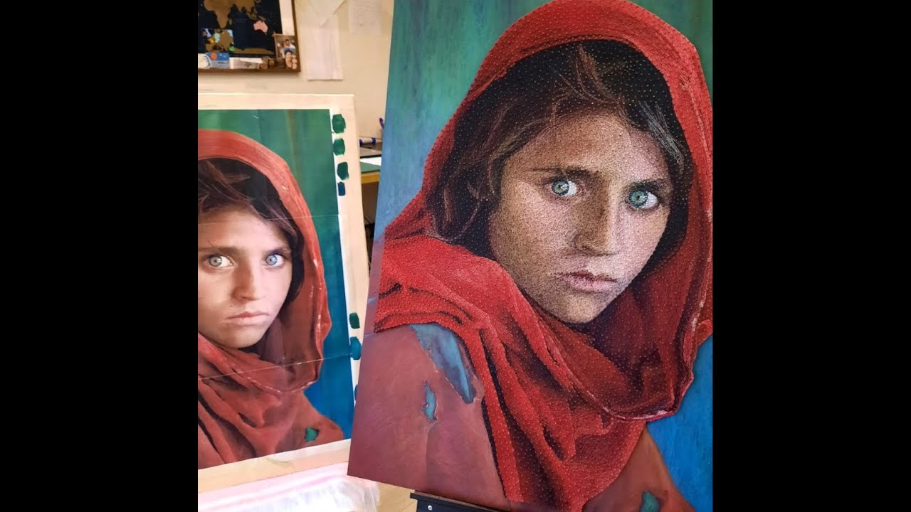 Creation of a color string portrait "Afghan Gioconda" 50 x 70 cm # ...