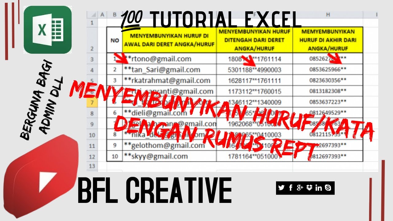 Menyembunyikan Data Di Excel Dengan Rumus REPT | Memyembunyikan Huruf ...