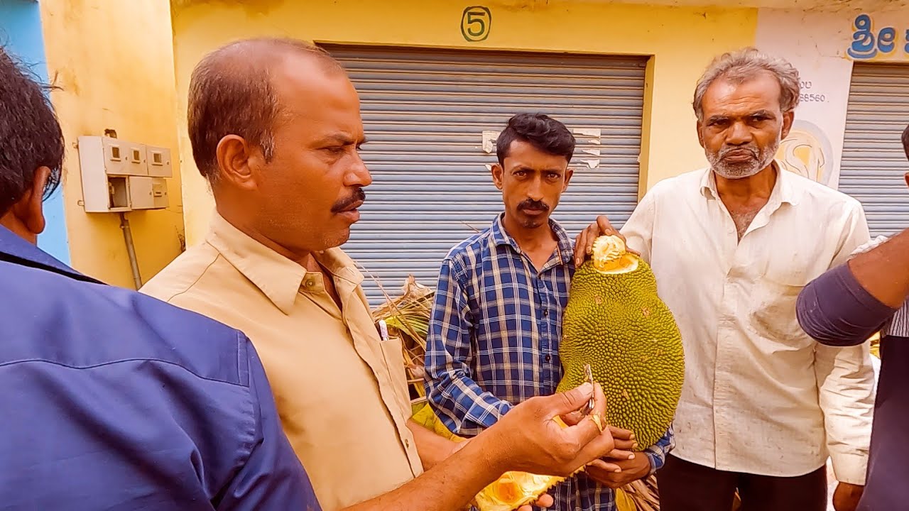 Chitradurga traders buying red jackfruits in Chelur market - YouTube