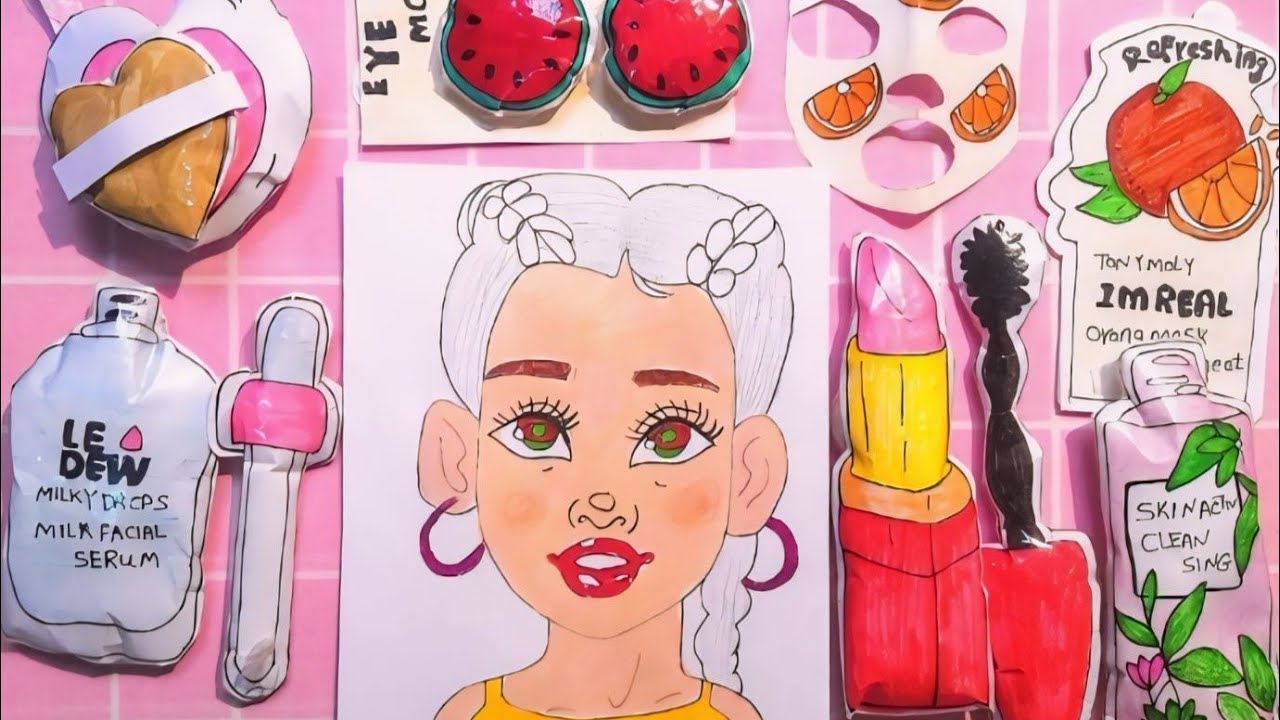 skincare paper doll and Makeup by squishy cosmetics tutorial #asmr ...