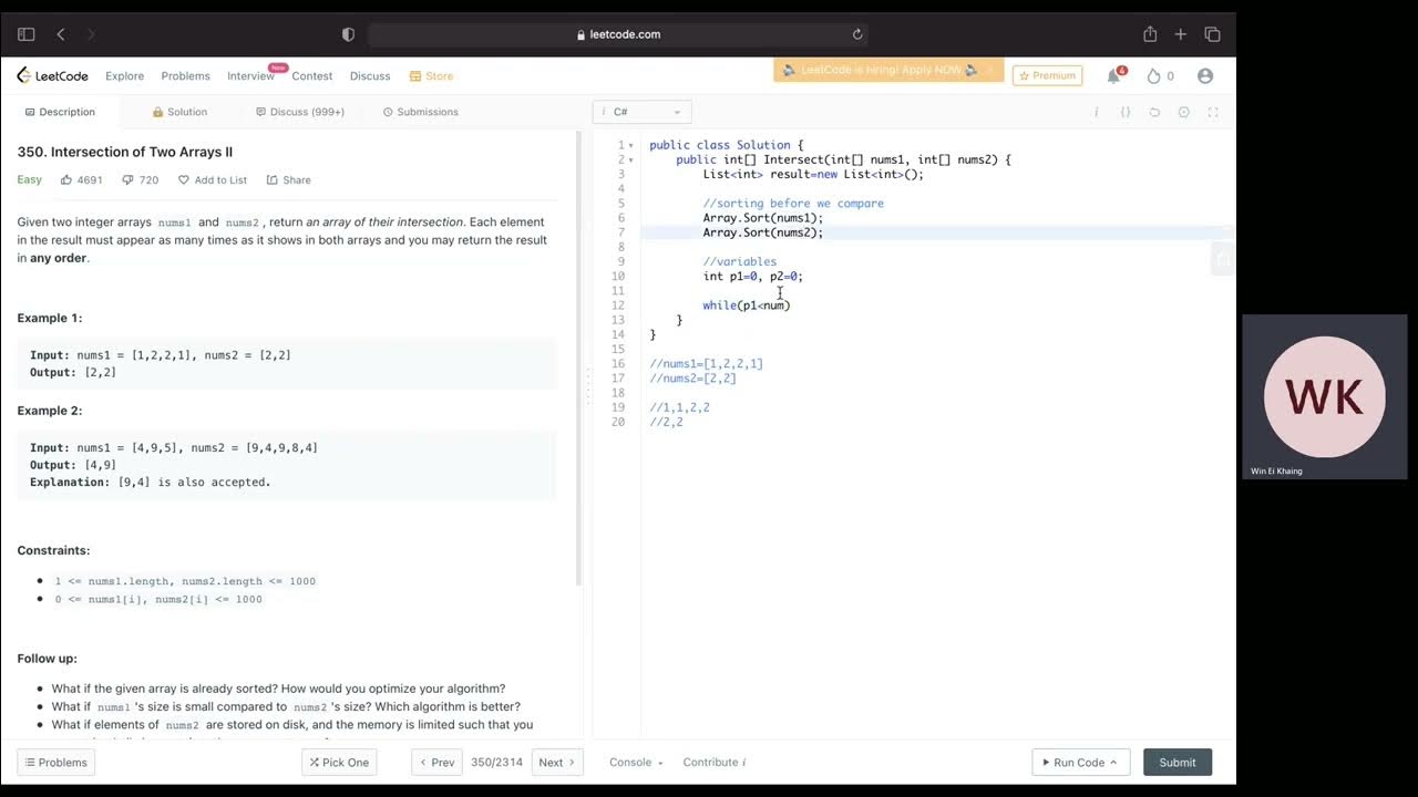 Intersection of Two Arrays II #leetcode #csharp #easy - YouTube