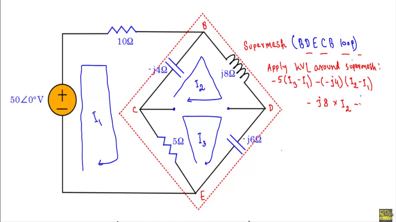 AC Example : Supermesh Method - YouTube