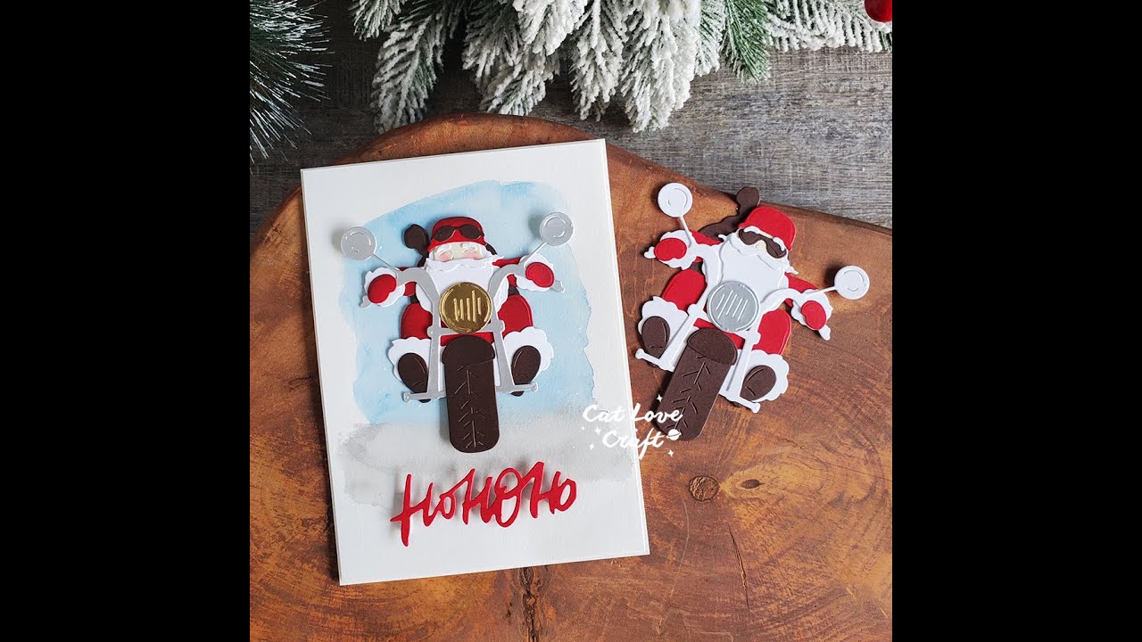 Christmas Santa Claus riding motorcycle Metal Cutting Dies Scrapbooking ...