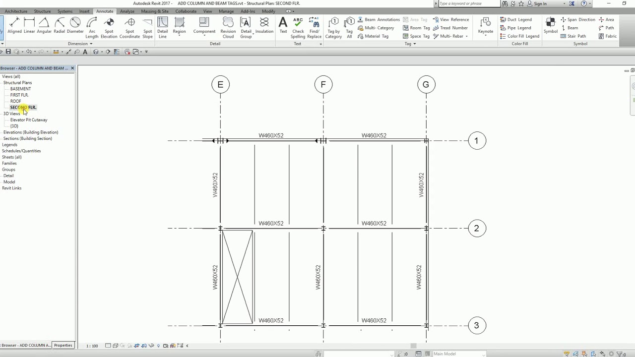 Revit Structure Lesson 16 How to add column and beam tags - YouTube