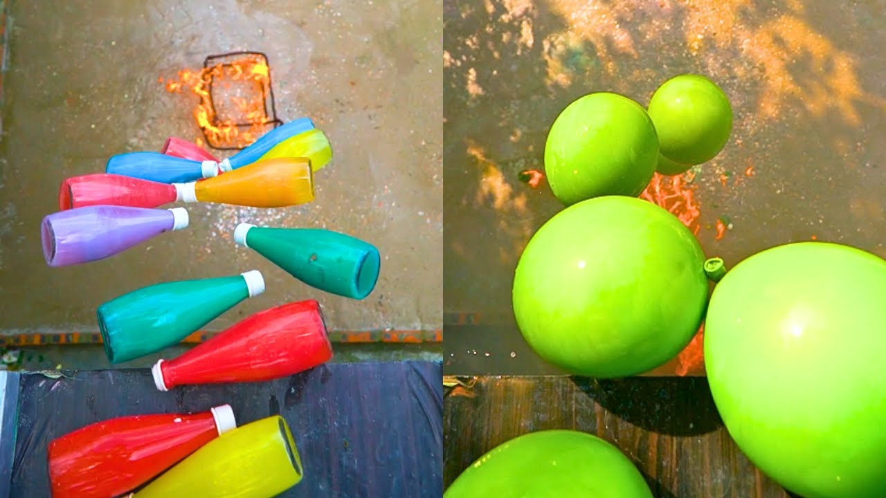 Breaking Colorful Glass Bottles and Dropping Water Balloons ASMR 🎈💦⚠️🔥 ...