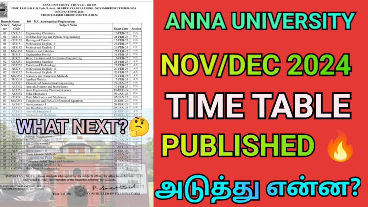 Anna University Nov/Dec 2024 Time Table Published 🔥 | Engineering Time ...