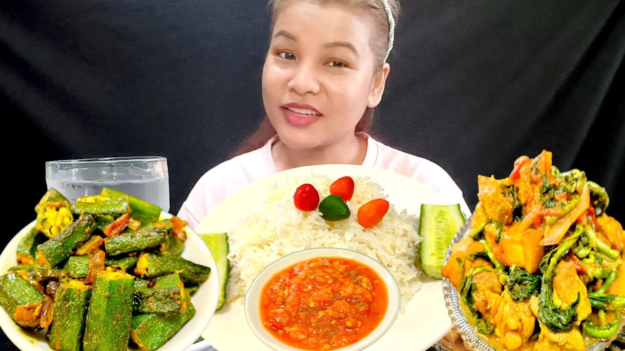 Eating Sungur Ko Masu Simsag, ra Chiple Bhendi Timmur Ko Achar Sathma ...