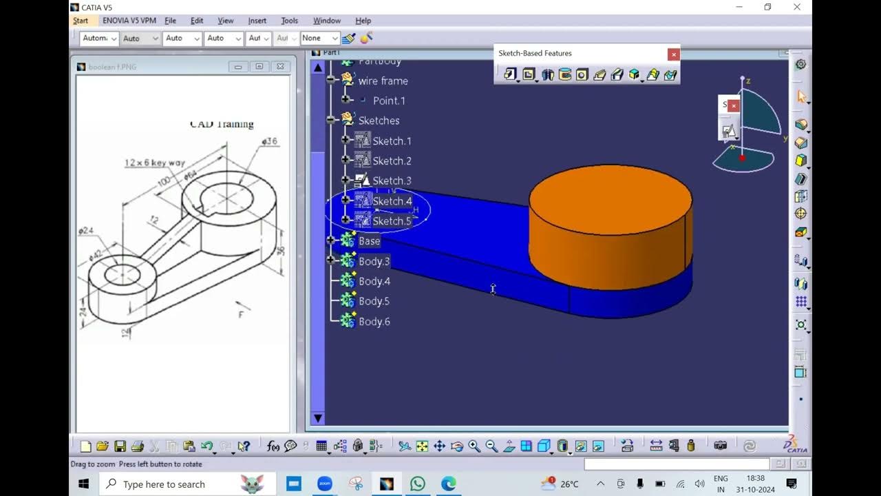 Part design exercise 1 using Boolean operations in Catia with advanced sketcher features - YouTube