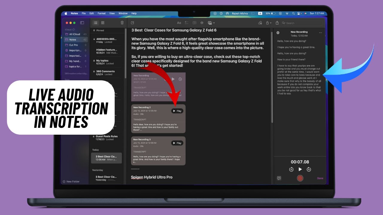 How to Use Live Audio Transcription in Notes in macOS 15 Sequoia - YouTube