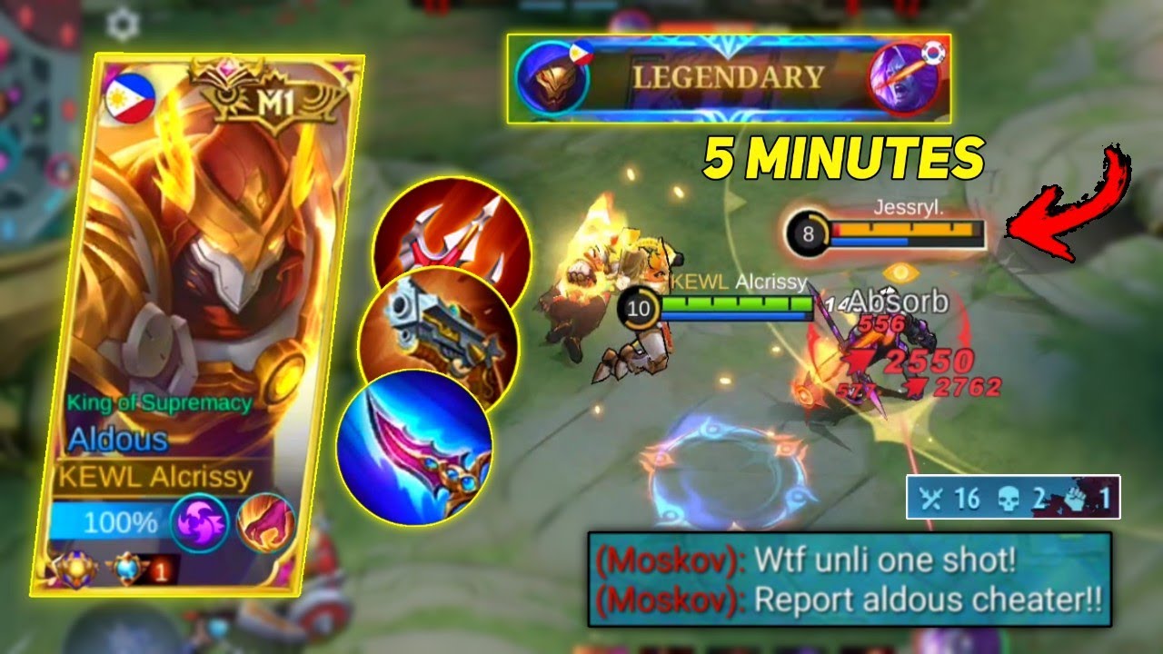 ALDOUS UNLI ONE SHOT BUILD! 5 MINUTES LEGENDARY IN THIS BUILD! ALDOUS ...