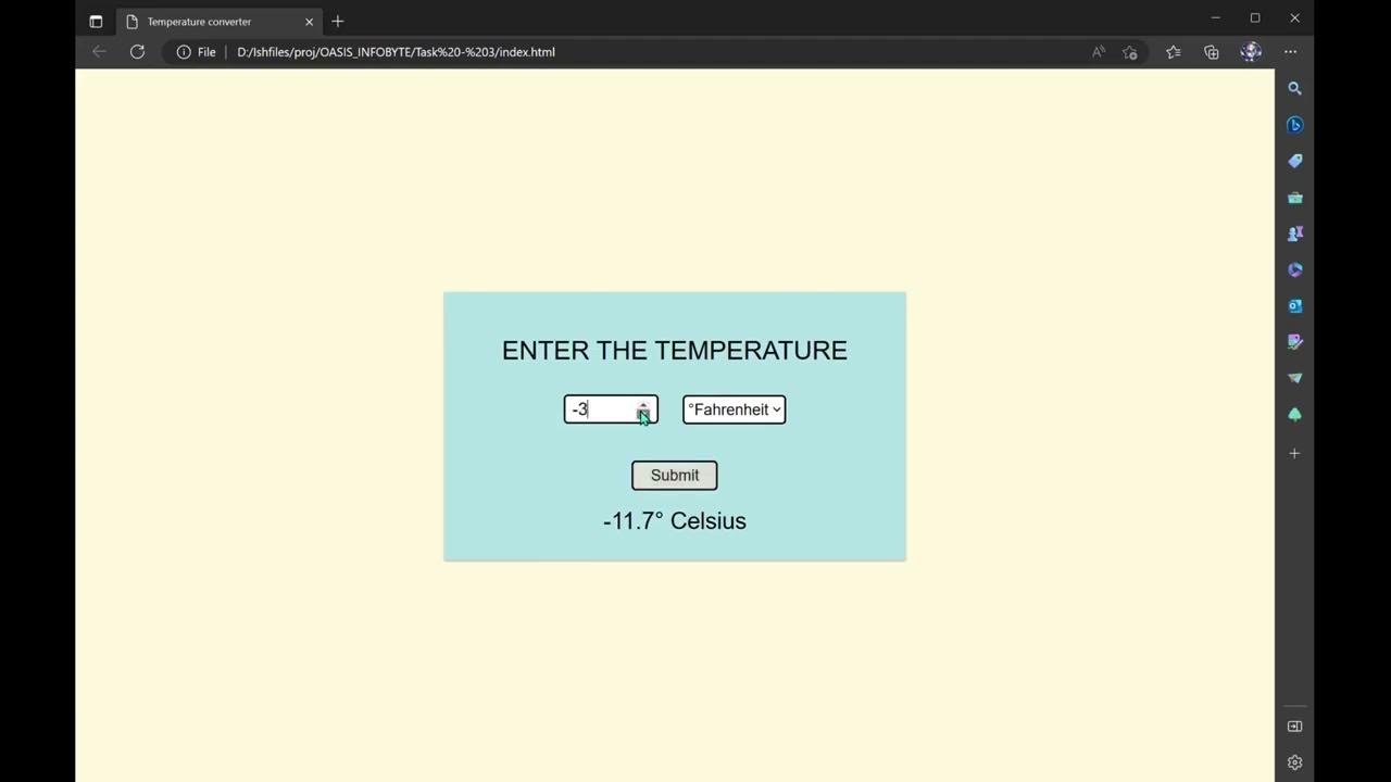 Internship | Oasis Infobyte | Level1 | Task3 Temperature Converter Website - YouTube