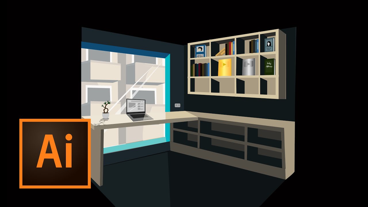 3D Study/Office Room | Realtime | Adobe Illustrator - YouTube