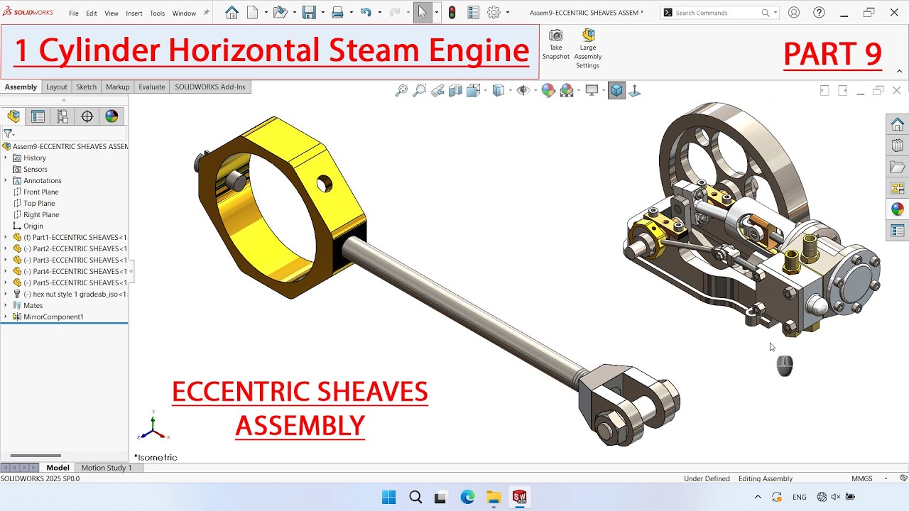 SolidWorks 2025 : 1 Cylinder Horizontal Steam Engine PART 9 - ECCENTRIC ...