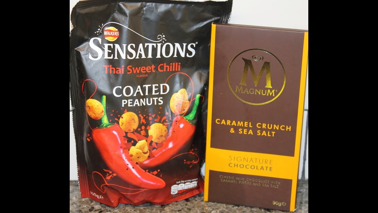 Walkers Sensations Thai Sweet Chilli Coated Peanuts & Magnum Caramel ...