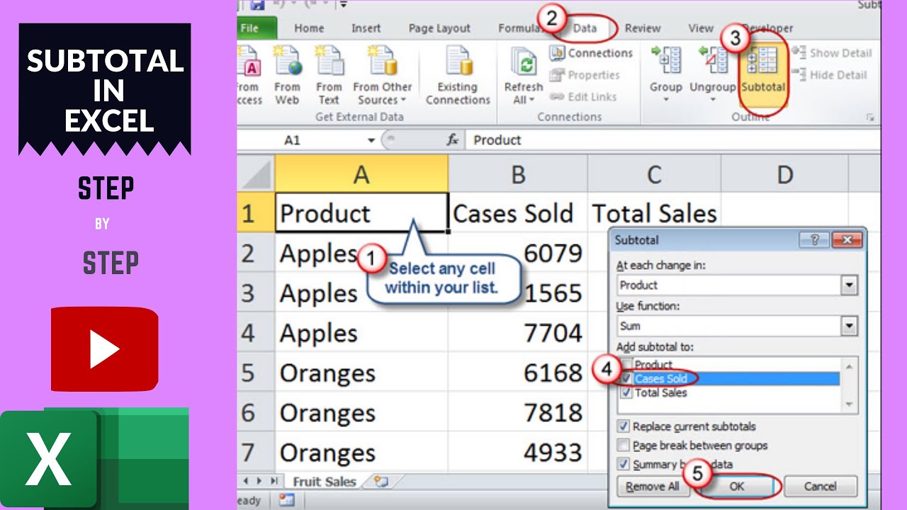 How Subtotal In Excel YouTube How Subtotal In Excel YouTube