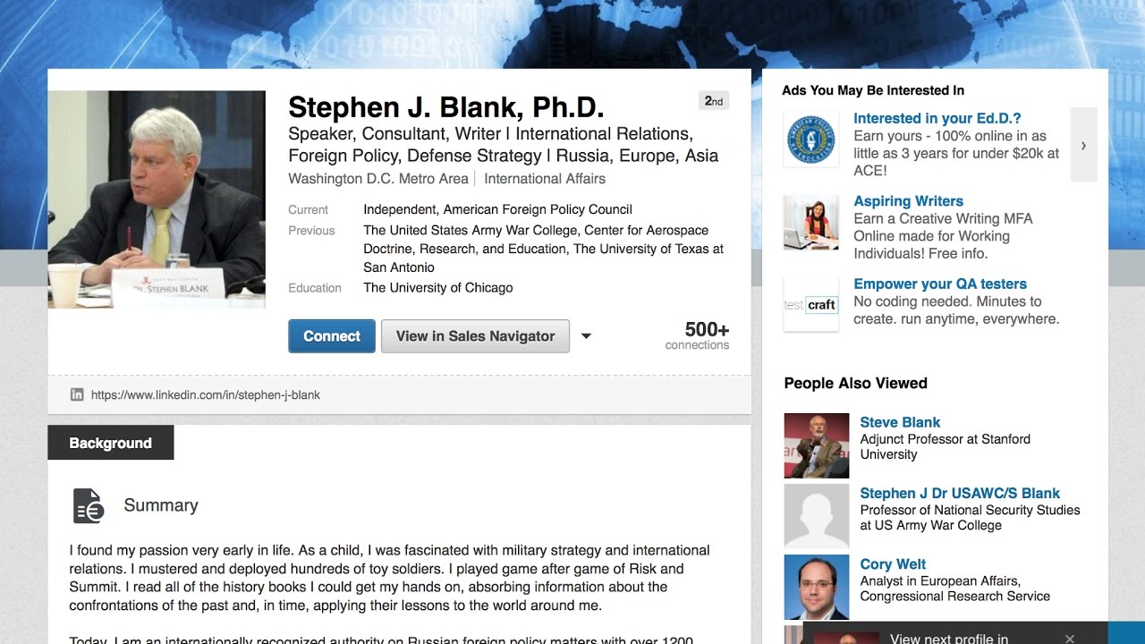 LinkedIn Profile Case Study - Expert Stephen J. Blank - YouTube