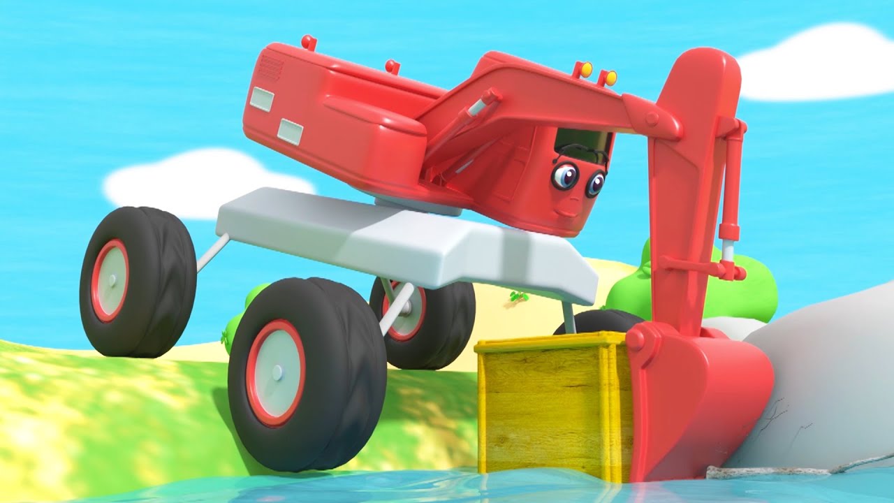 Animación de vehículo de construcción：el camión se adentra en el río ...