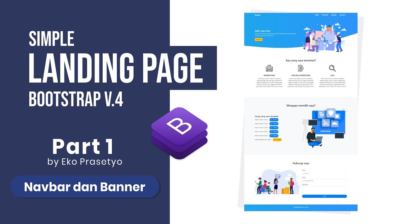 Simple Landing Page Bootstrap v.4 | Part 1 - Navbar dan Banner - YouTube