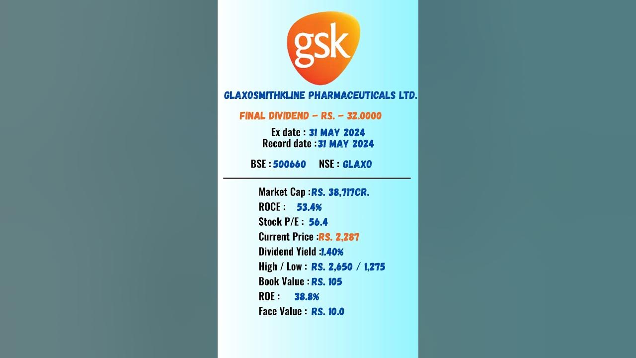 GLAXOSMITHKLINE PHARMACEUTICALS LTD | Ex-Date: 31-05-2024 | #dividend #stockmarket #shots #nse ...